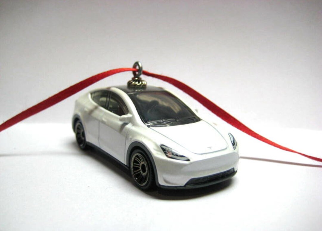 White Tesla Model Y EV Electric Car Christmas Tree Ornament - Etsy