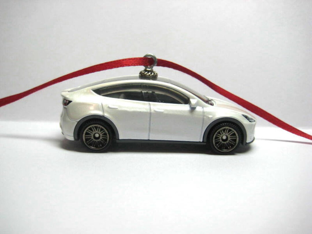 White Tesla Model Y EV Electric Car Matchbox Ornament Hot Wheels Elon ...