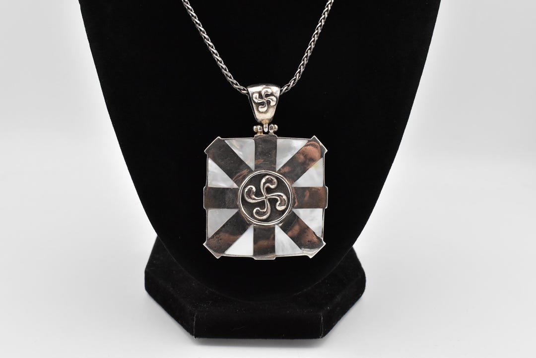 925 Silver and Mother of Pearl Basque Lauburu Cross Pendant Necklace - Etsy