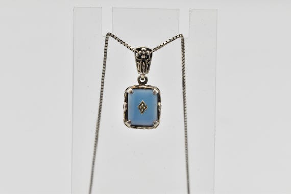 925 Blue Glass Filigree Pendant Necklace - Gem