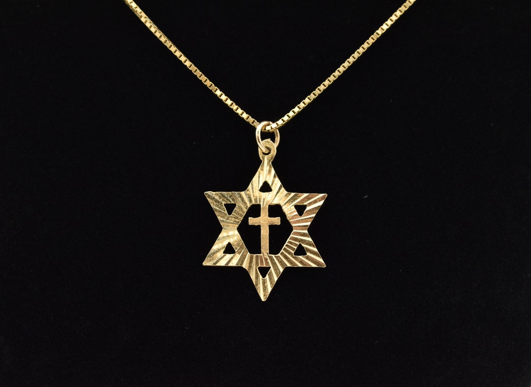 14K Messianic Star and Cross Pendant - Etsy