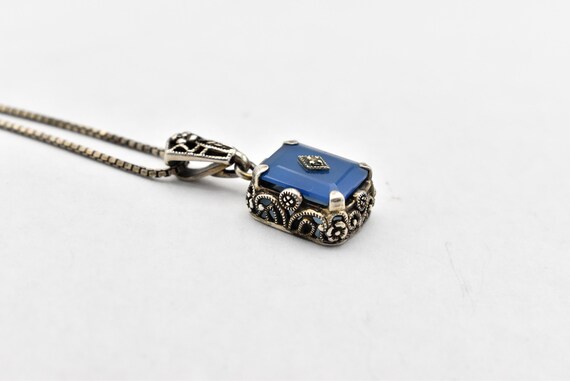 925 Blue Glass Filigree Pendant Necklace - Gem