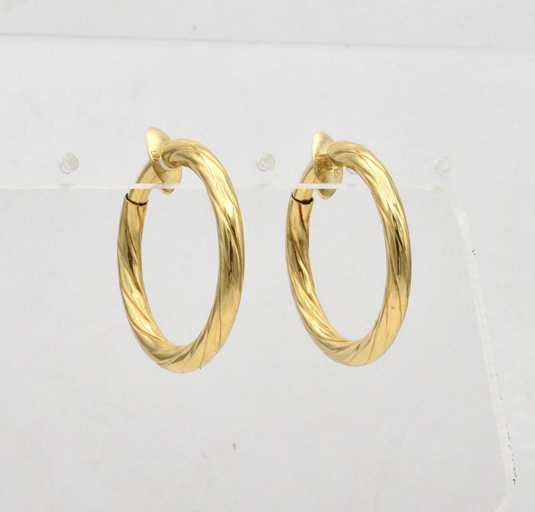 Splendori 14K Yellow Gold Hoop Earrings ~ Clip on Spring Loaded Closure ...