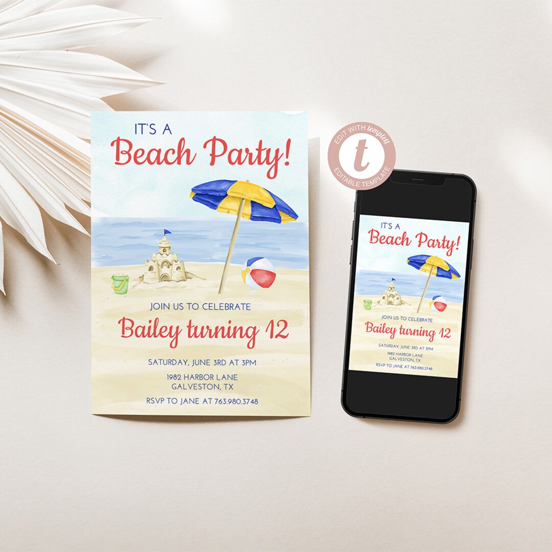 Beach Birthday Party Invitation, Summer Birthday Party, Digital ...