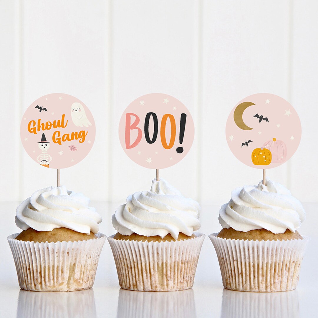 Pink Ghoul Gang Birthday Party Printable Cupcake Toppers, Halloween ...