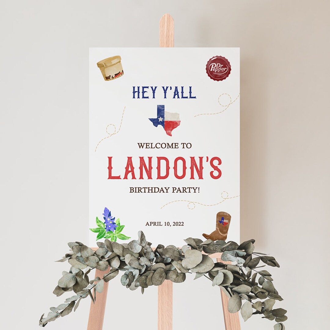 Texas Sized Birthday Welcome Sign, Editable Welcome Sign, Watercolor ...