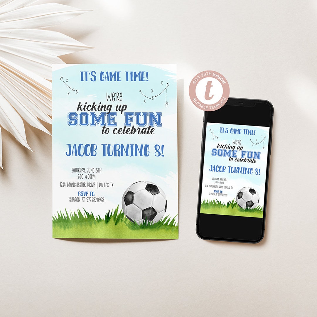 Invitación de cumpleaños de fútbol azul, Invitación a fiesta de ...