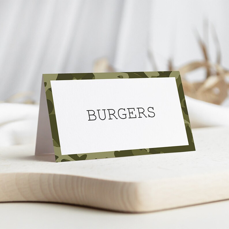 Army Training Birthday Party Food Labels, Camo Table Tents, Party Decor ...