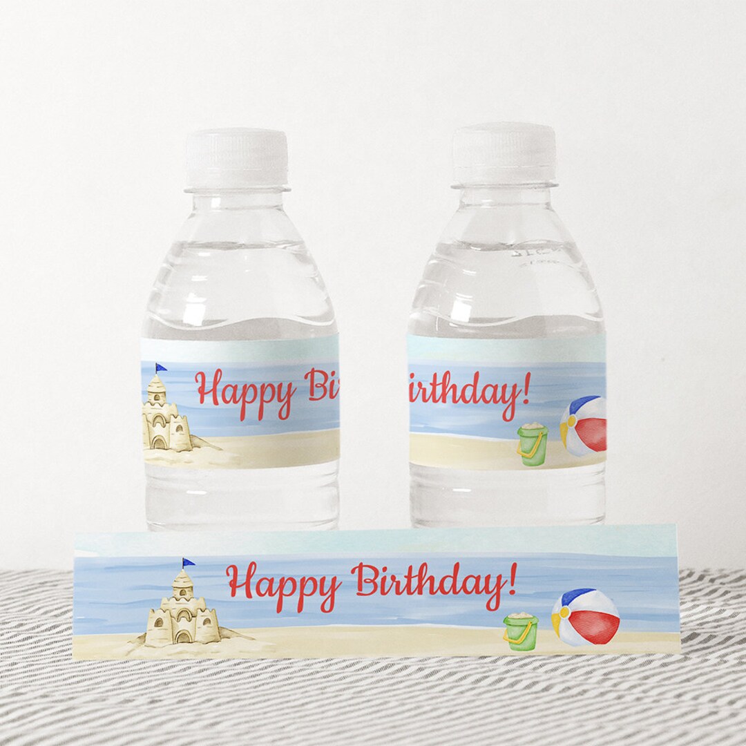 Beach Party Birthday Water Bottle Label, Birthday Party Printable ...