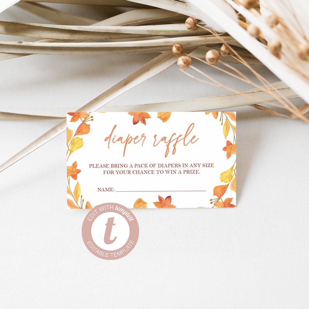 Fall in Love With Baby Shower Diaper Raffle Card, Fall Leaves and ...