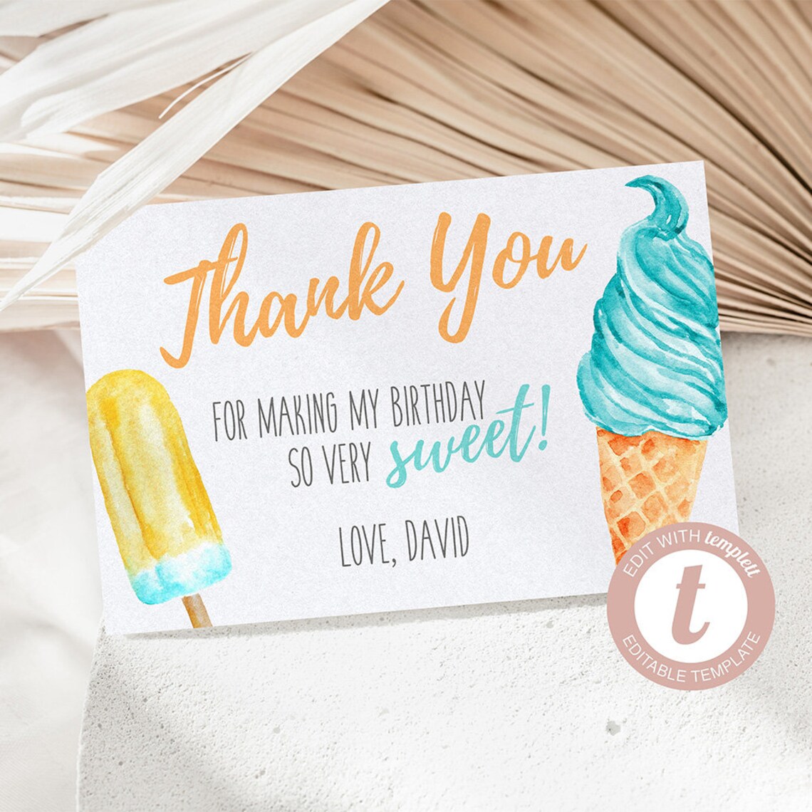 Ice Cream Birthday Thank You Card We All Scream FOUR Ice - Etsy