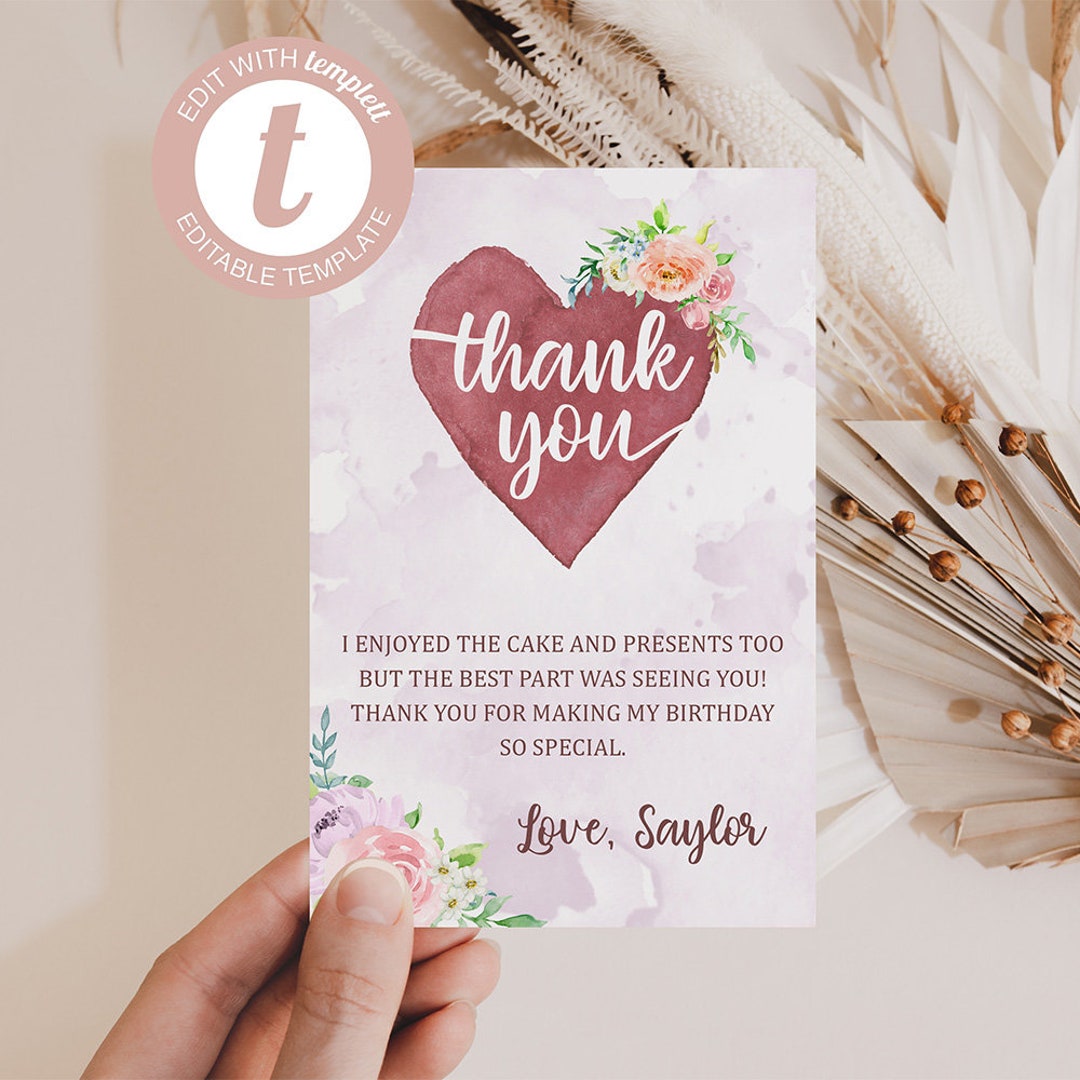Editable Valentine Birthday Thank You Card, Valentine's Day Birthday ...
