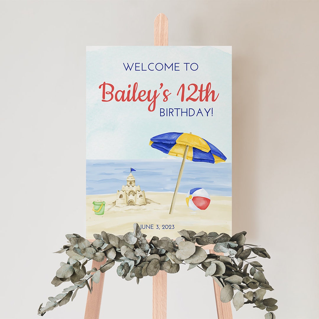 Beach Party Birthday Welcome Sign, Beach Themed Birthday, Printable ...