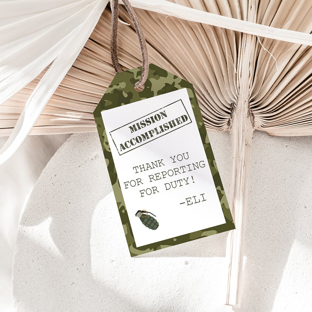 Army Training Birthday Party Favor Tag, Kids Birthday Gift Tag, Army ...