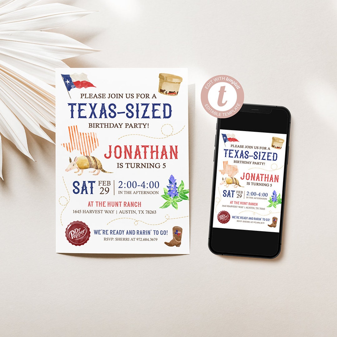 Texas Sized Birthday Invitation, Texas Themed Birthday Party, Boy, Girl ...