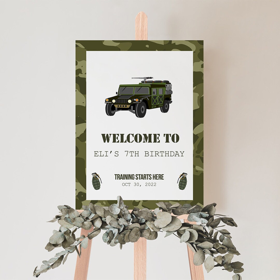 Editable Army Training Birthday Welcome Sign, Military Themed Birthday ...