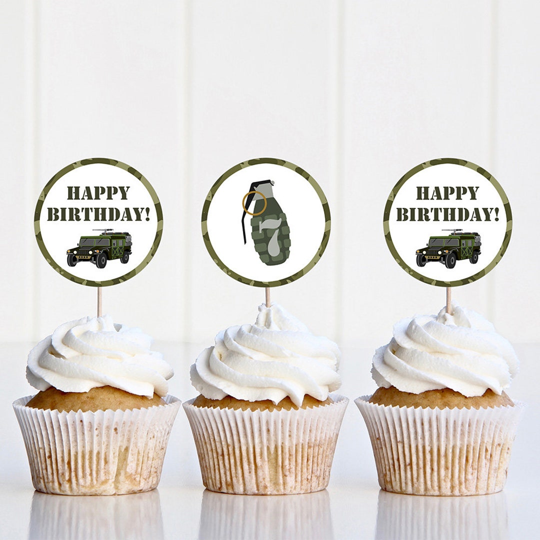 Army Training Birthday Cupcake Toppers, Camo Cupcake Toppers, Kids ...