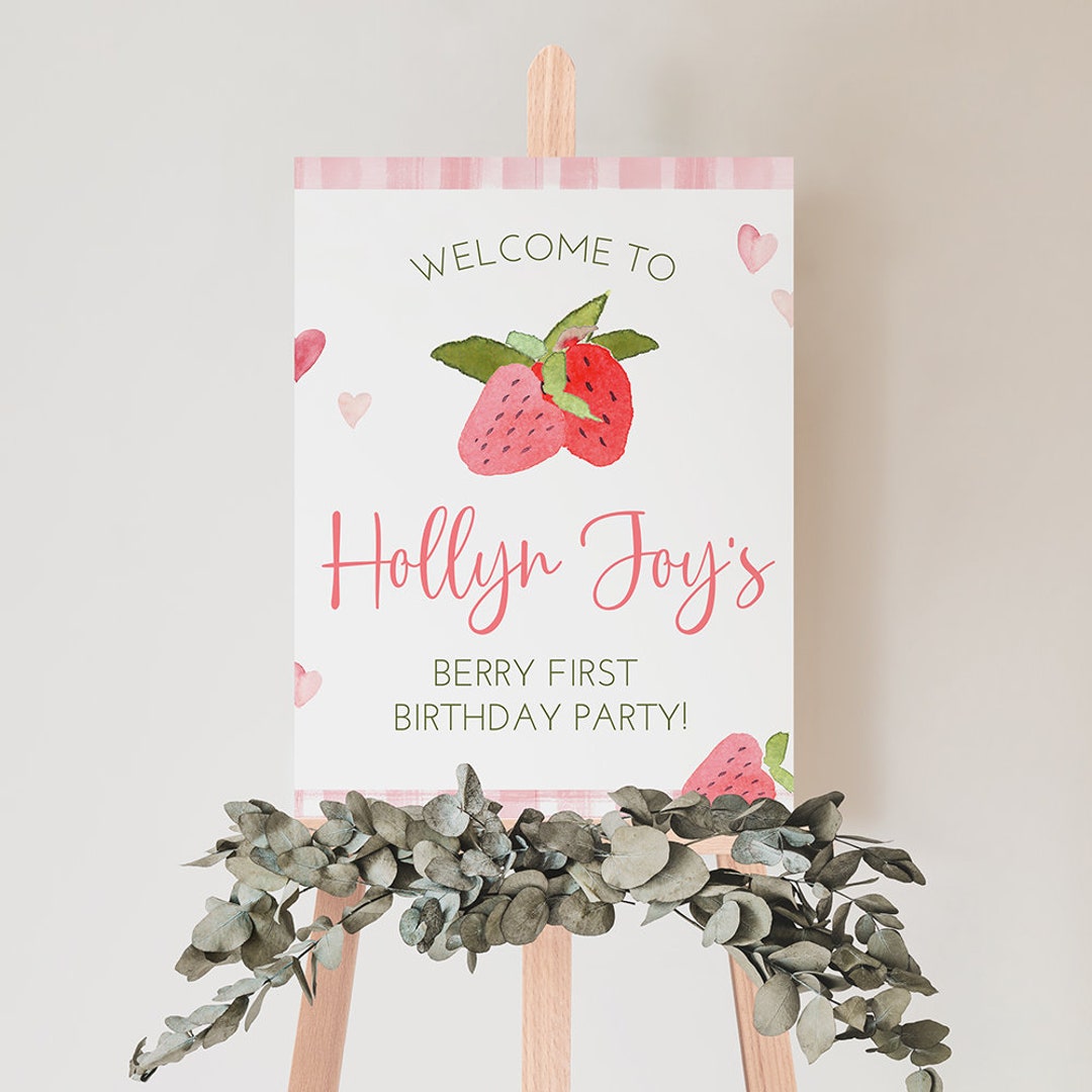 Berry First Birthday Welcome Sign, Strawberry Themed Girls Birthday ...