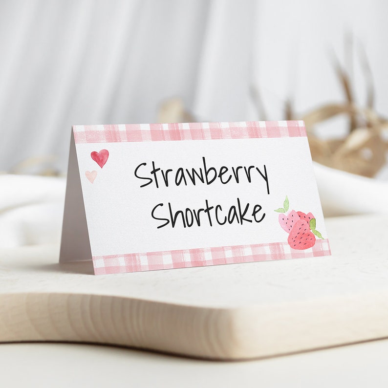 Berry First Birthday Food Label Table Tents, Strawberries, Girls ...