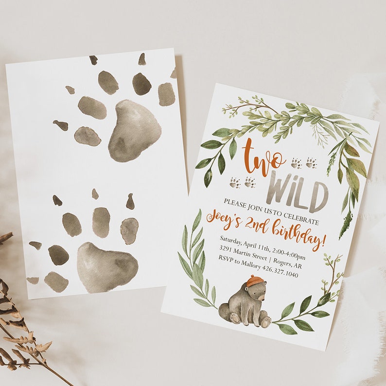 Two Wild Birthday Invitation, Bear Birthday, Second Birthday, Boy ...