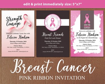 Breast cancer invitations | Etsy