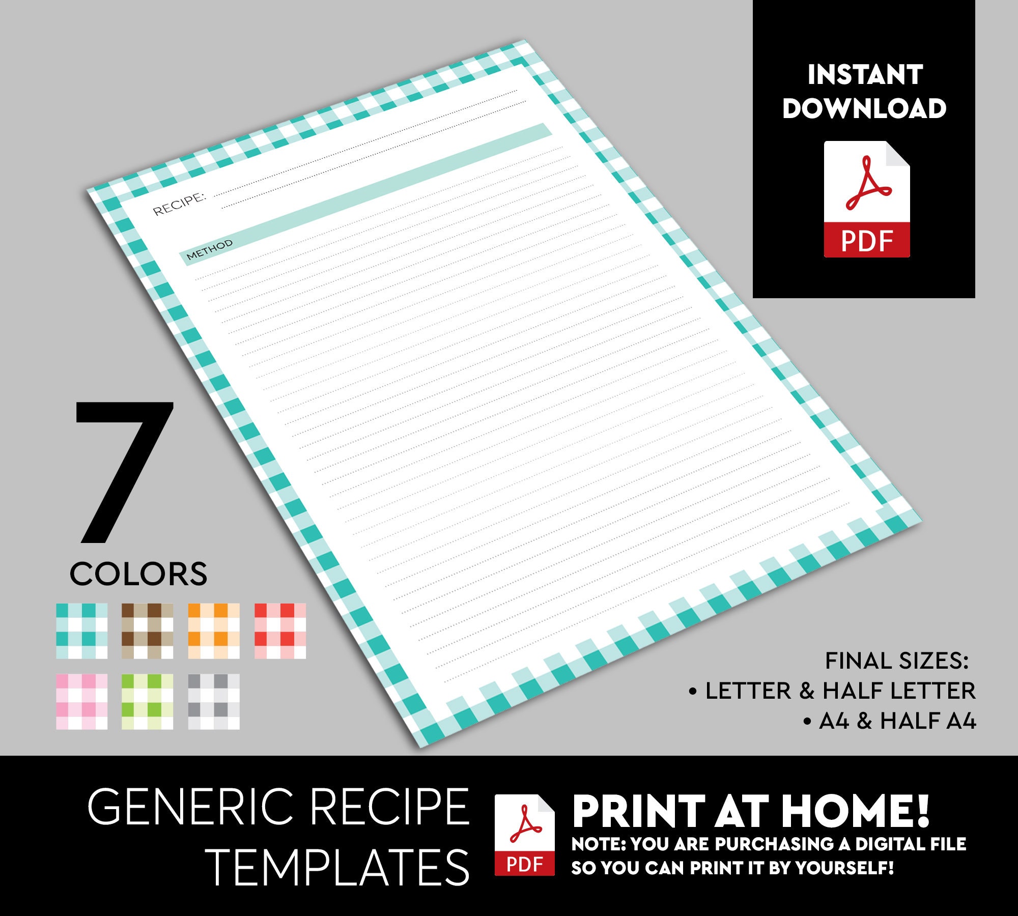 Recipe Book Template Cookbook 7 Colors My Recipes Card - Etsy