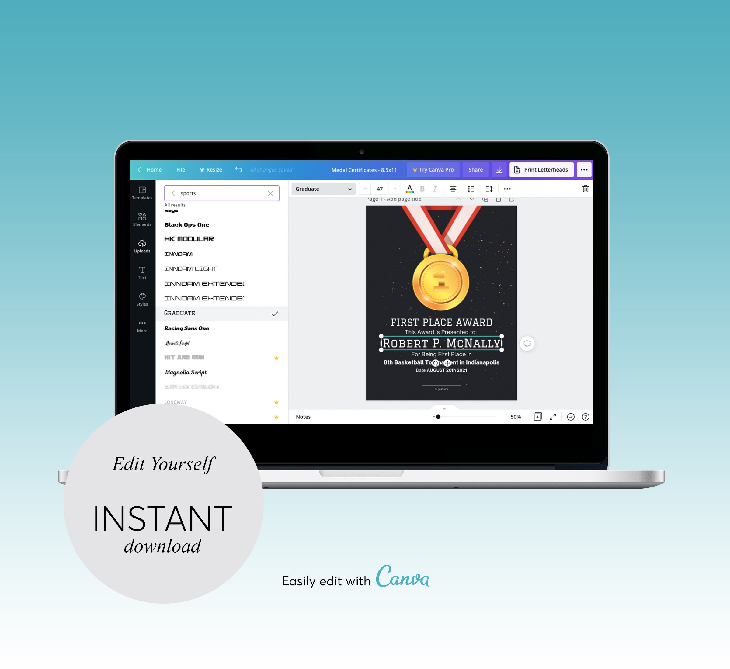 Winners Certificate,medal Certificate,trophy Certificate,printable ...
