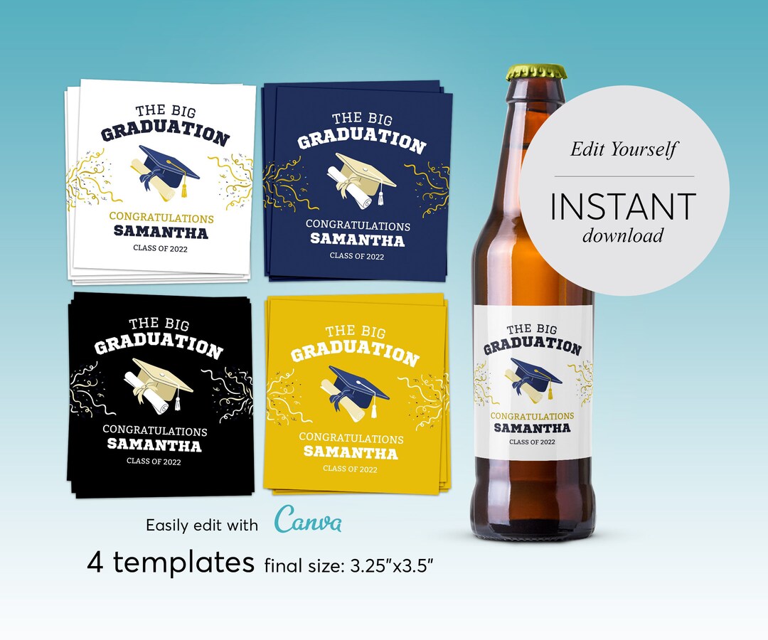 4 Editable Graduation Congratulations Beer Labels, Personalized Beer ...