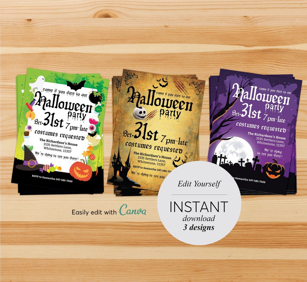 Editable Halloween Party Invitation Template: Canva Design (digital ...