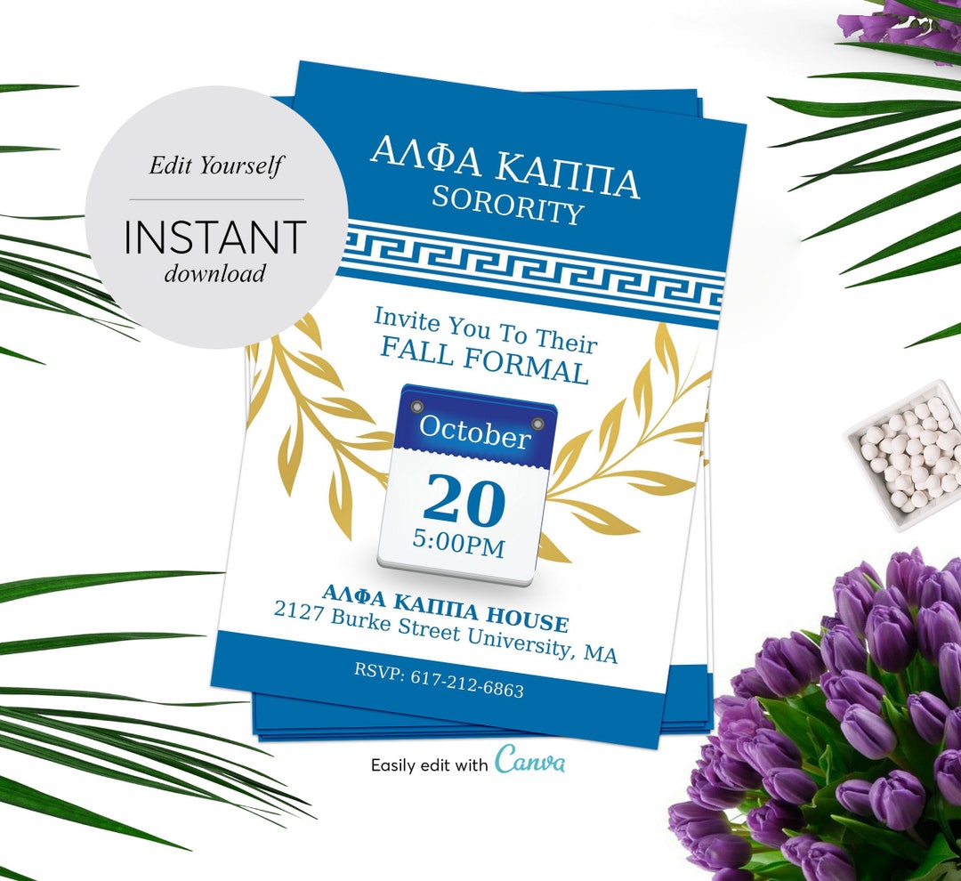 Greek Formal Sorority Fraternity Editable Invitation, Sorority ...