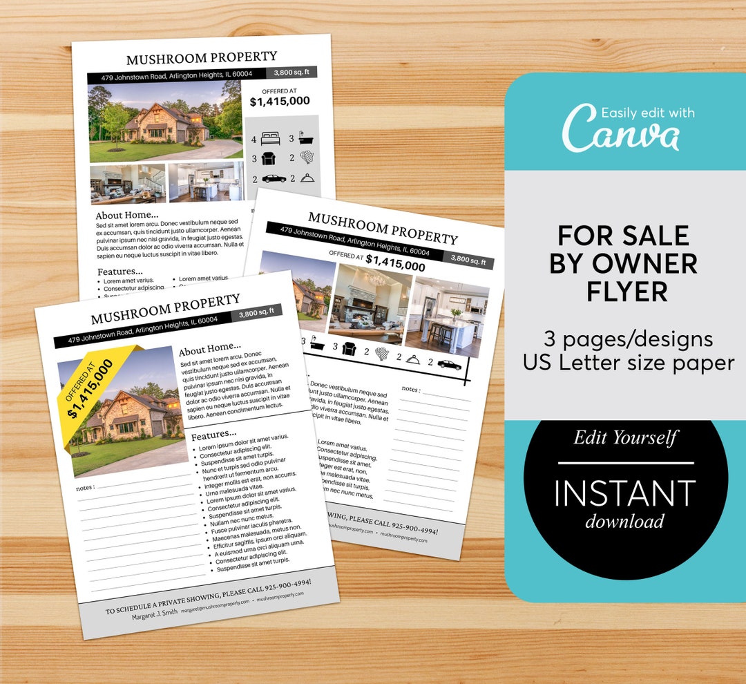 3 for Sale by Owner Home Feature Sheet, Realtor Open House Handout ...