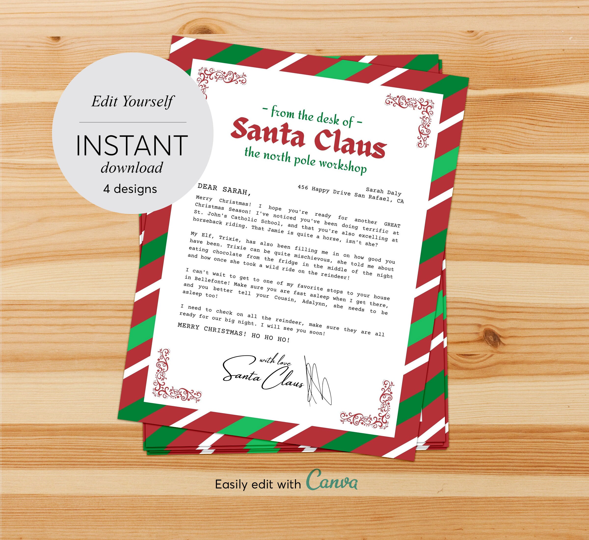 Letter From Santa Editable Letter,santa Claus Letter, Santa Message ...