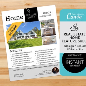Real Estate Home Feature Sheet Flyer: Canva Template (US Letter) - Etsy