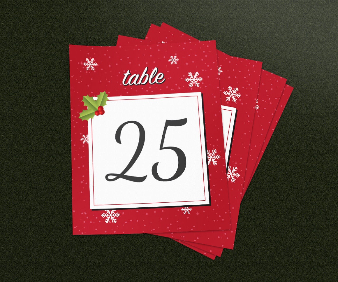 Christmas Event & Wedding Table Numbers, Printable Table Numbers 1-30 ...