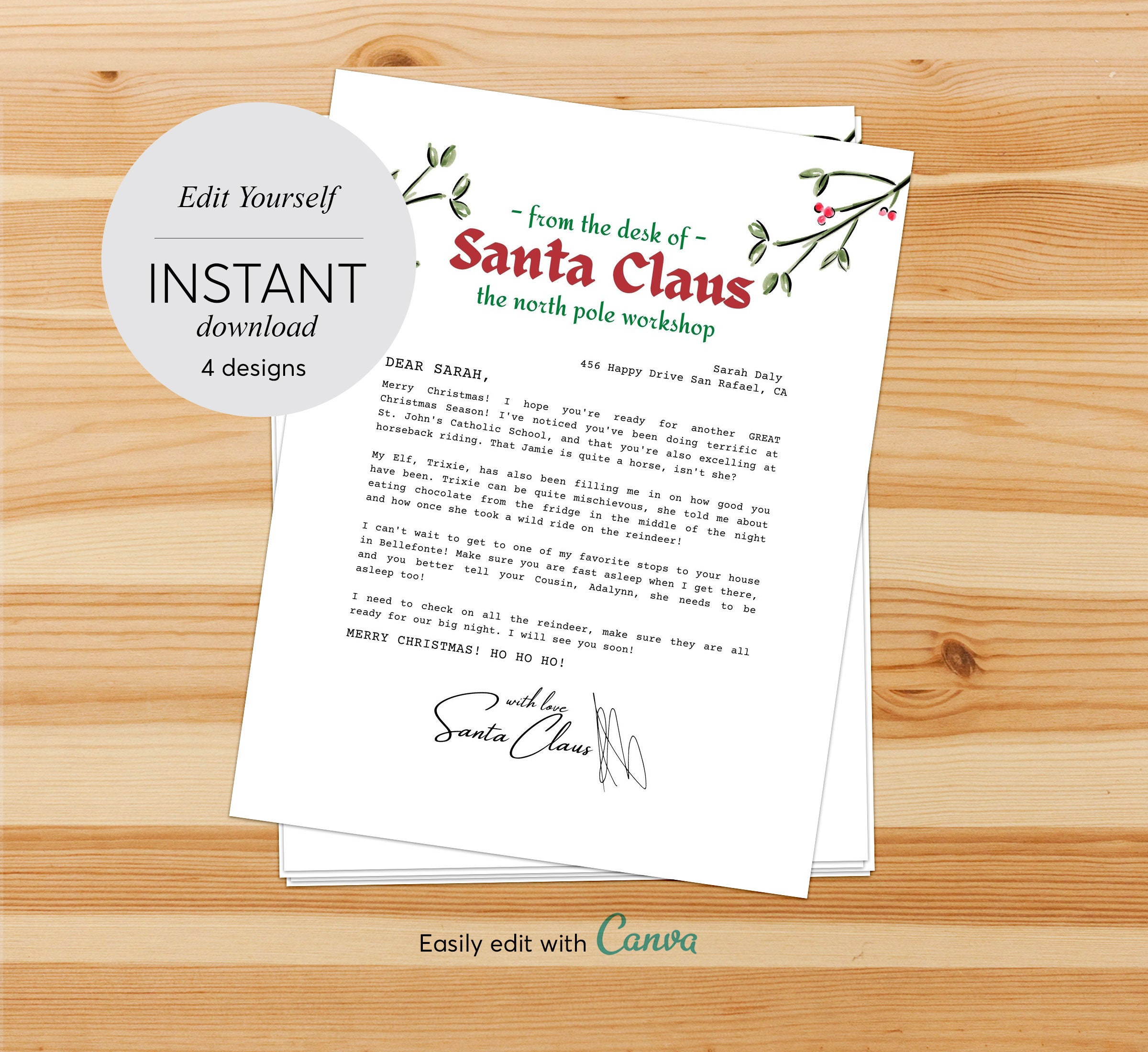 Letter From Santa Editable Lettersanta Claus Letter Santa - Etsy Ireland