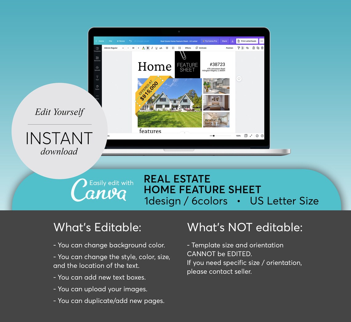 Real Estate Home Feature Sheet Flyer Template Real Estate - Etsy