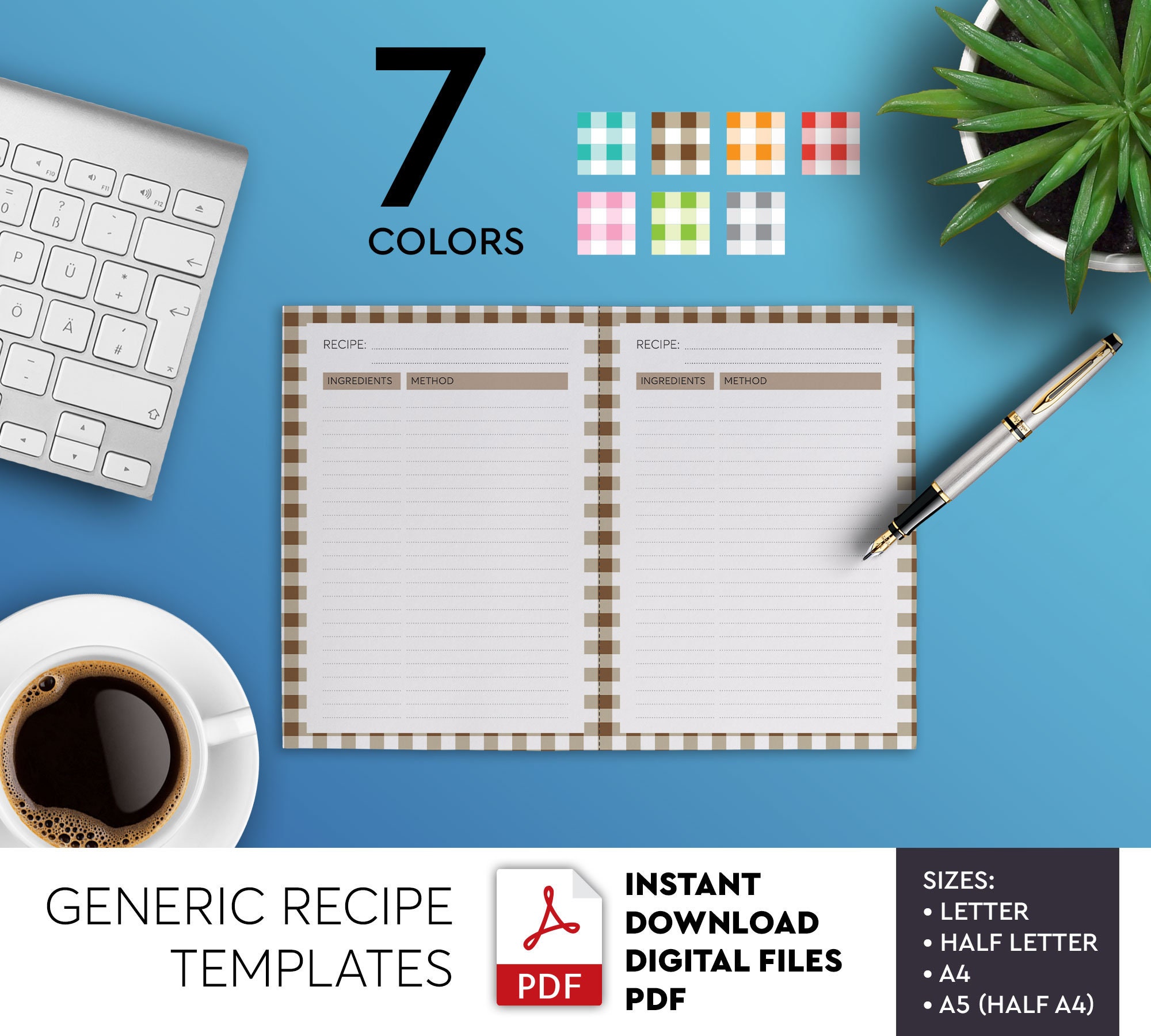 Recipe Book Template Cookbook 7 Colors My Recipes Card - Etsy