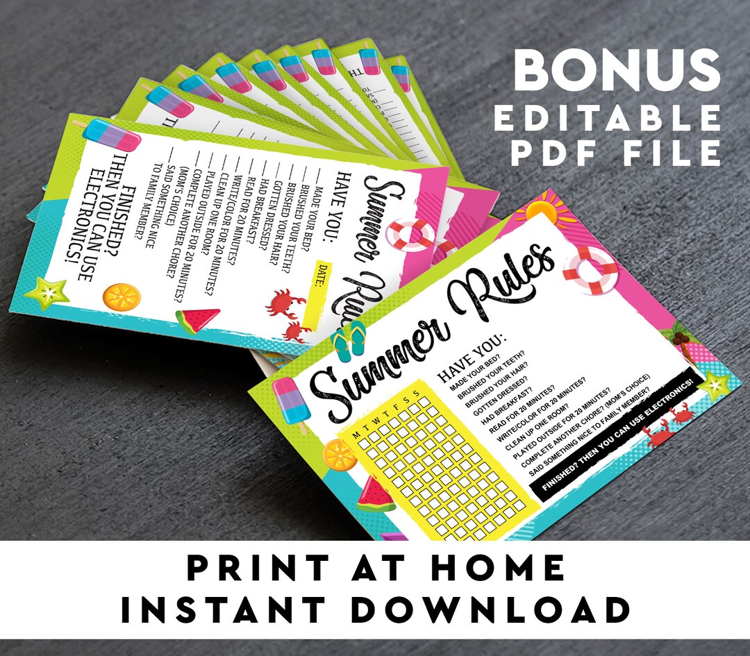 Weekly Summer Rules, School's Out Rules, Printable Screen Time Rules ...
