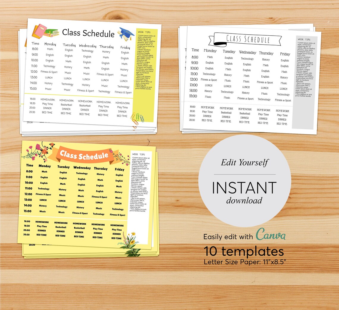 School Class Schedule Weekly Planner, School Weekly Planner, School ...