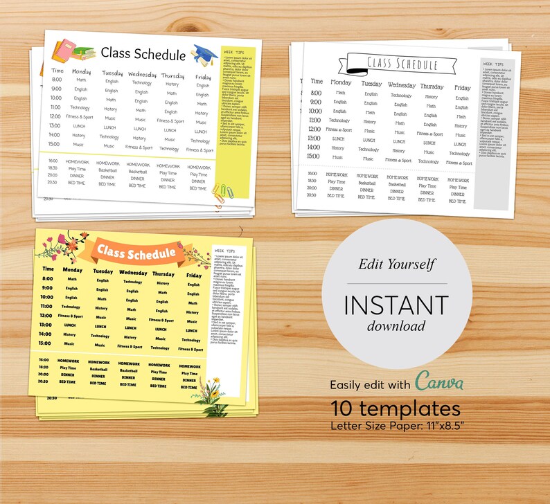 School Class Schedule Weekly Planner, School Weekly Planner, School ...