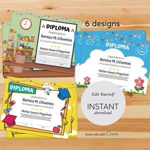 Full Editable Kindergarten Diploma, Graduation Certificate ...