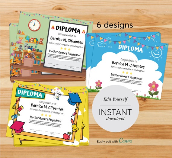 Full Editable Kindergarten Diploma Graduation Certificate | Etsy