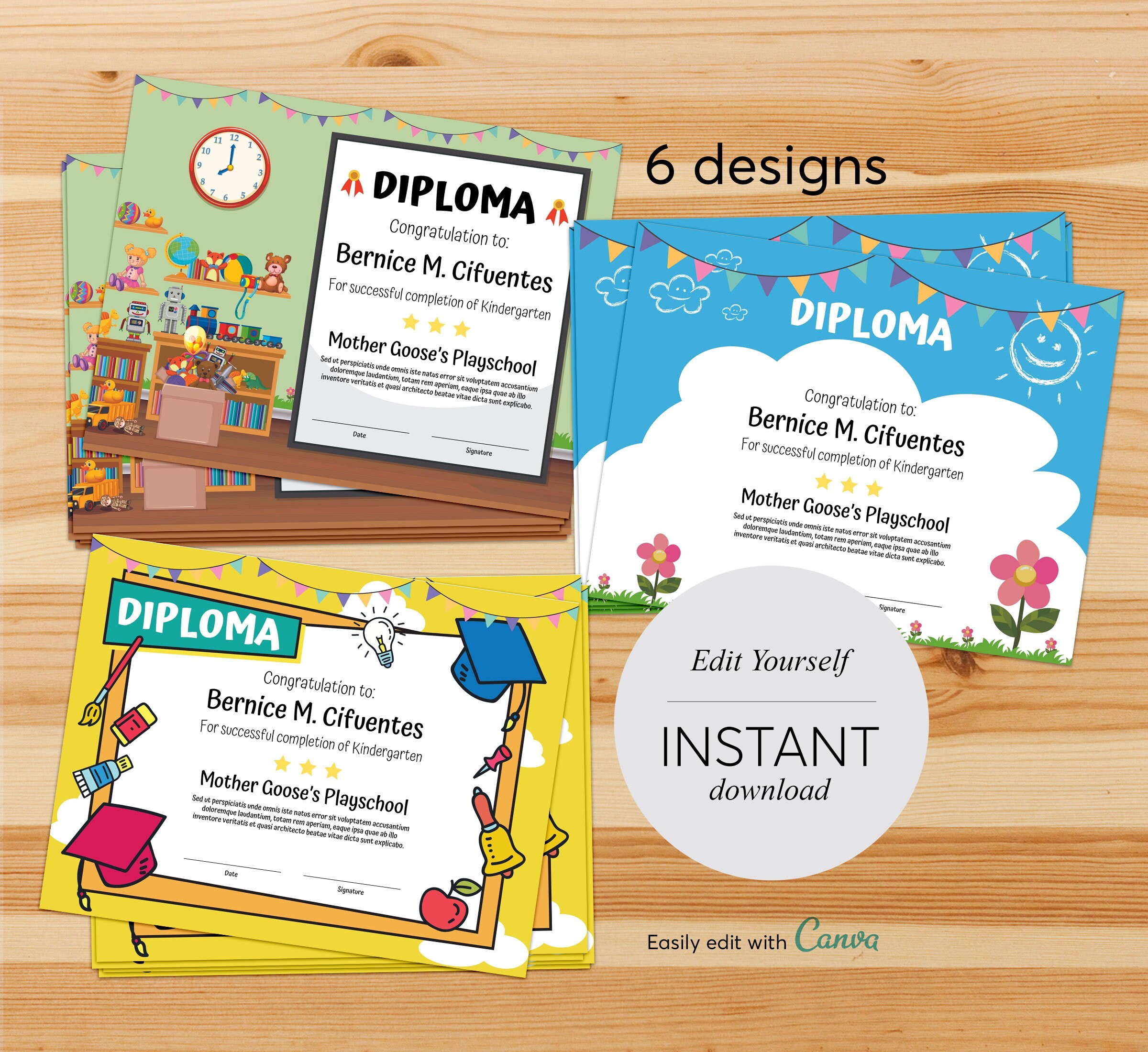 Full Editable Kindergarten Diploma, Graduation Certificate ...