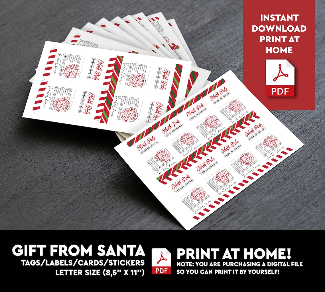 Printable Santa Gift Tags, Tag Template, Gift Tag From Santa, Christmas ...
