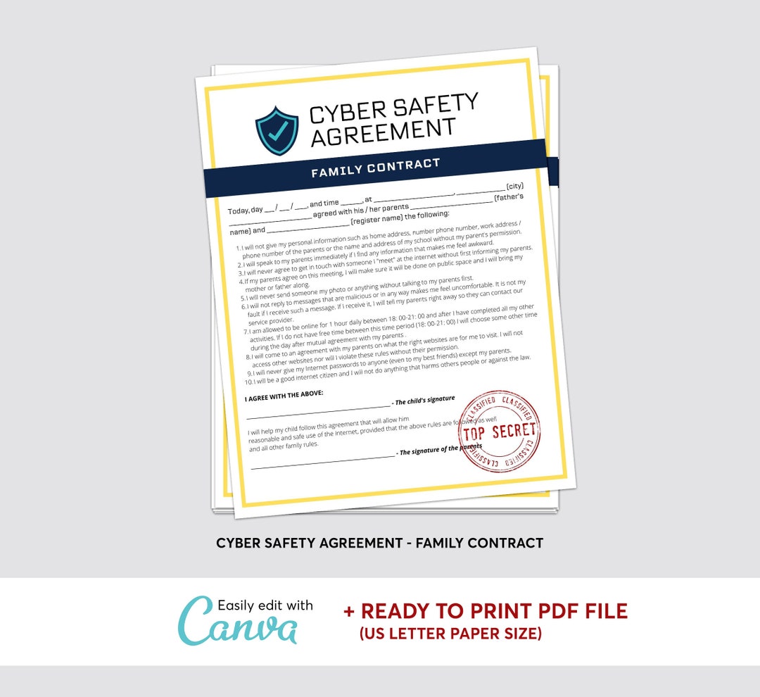 Cyber Safety Agreement Family Contract, Secure Internet Access for Kids ...