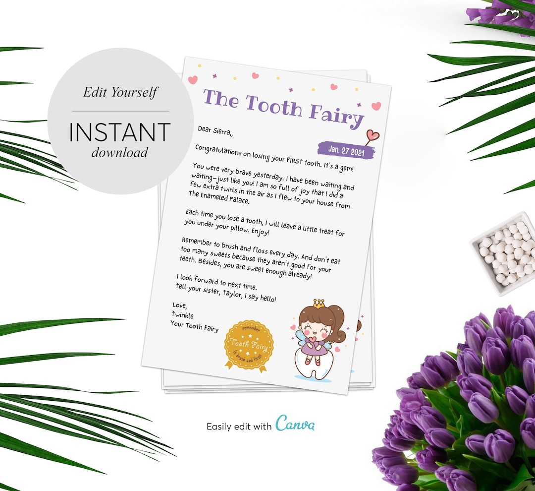 Editable Tooth Fairy Letter, INSTANT DOWNLOAD, Printable, Editable ...