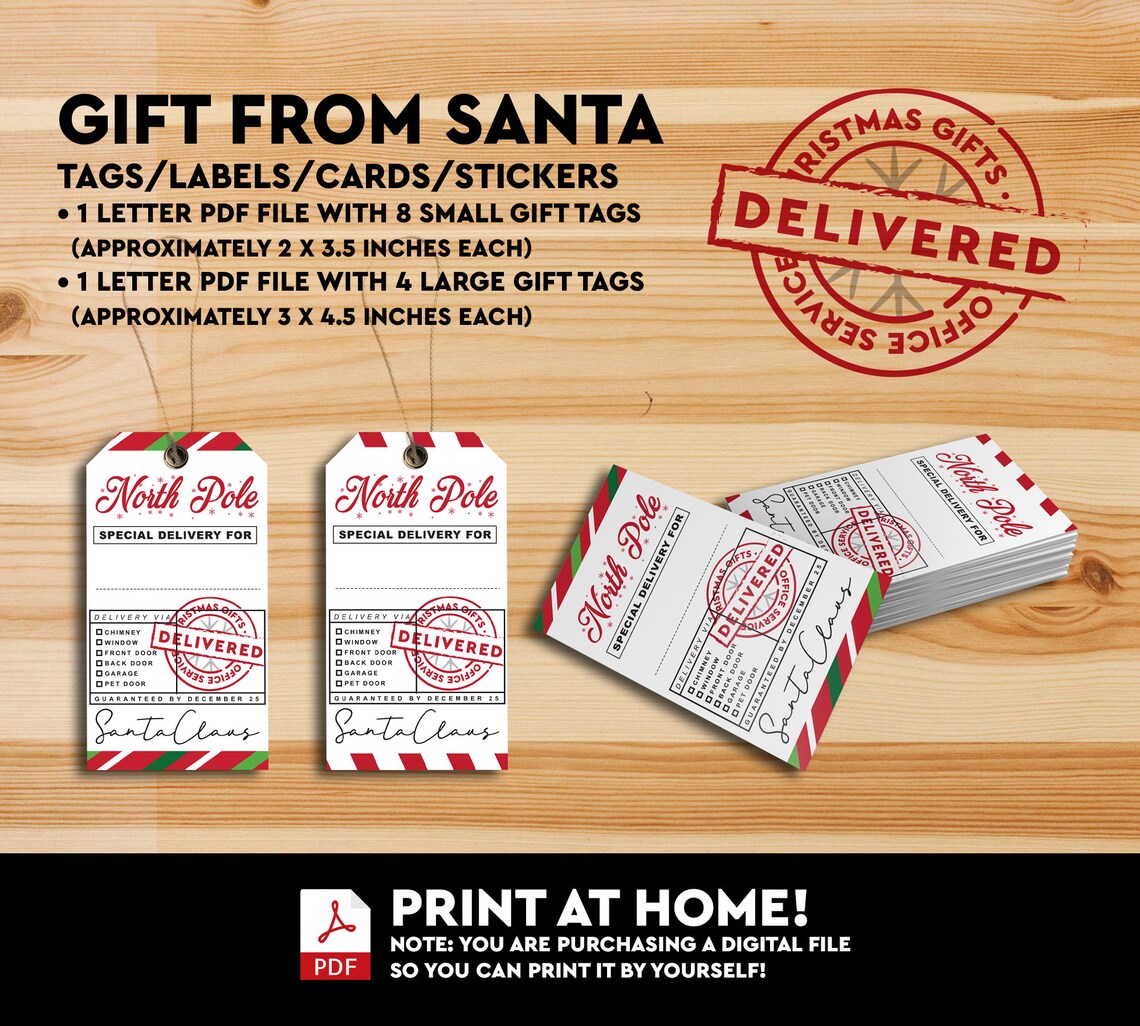 Printable Santa Gift Tags, Tag Template, Gift Tag From Santa, Christmas ...