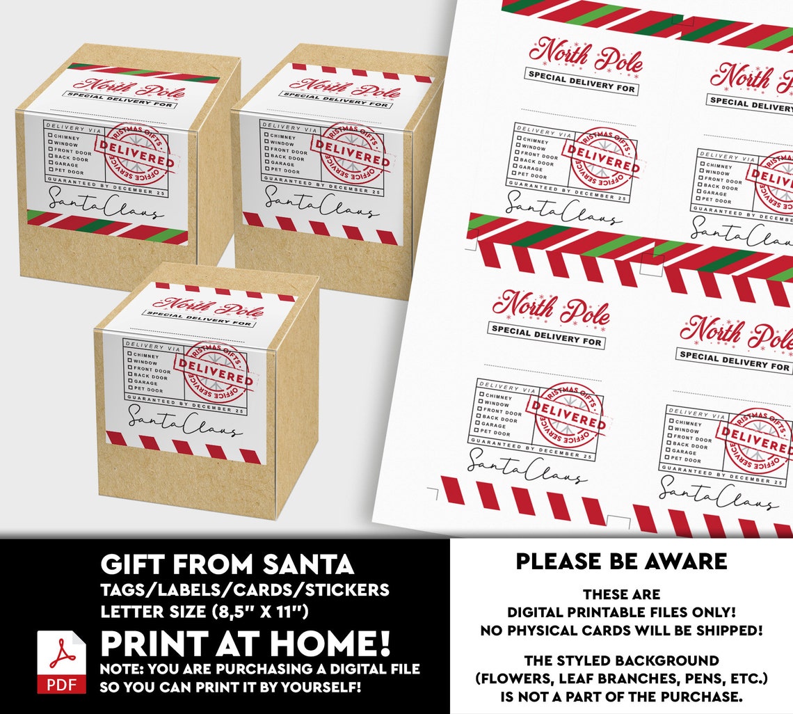 Printable Santa Gift Tags, Tag Template, Gift Tag From Santa, Christmas ...