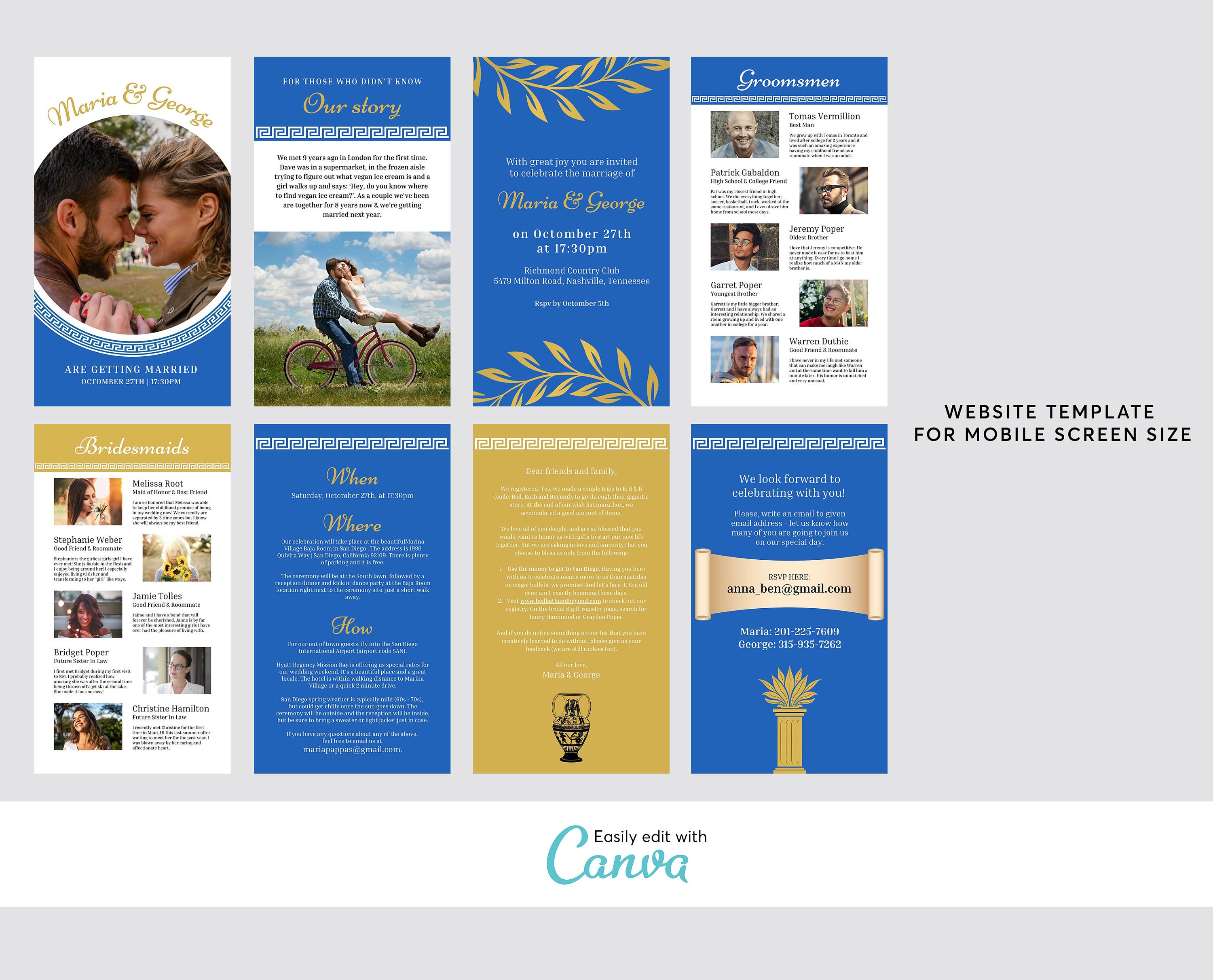 Greek Theme Wedding Website Template: Mobile & Desktop (canva) - Etsy