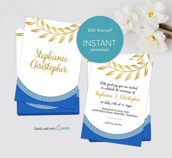 Greek Wedding Invitation Template Greek Theme Wedding - Etsy